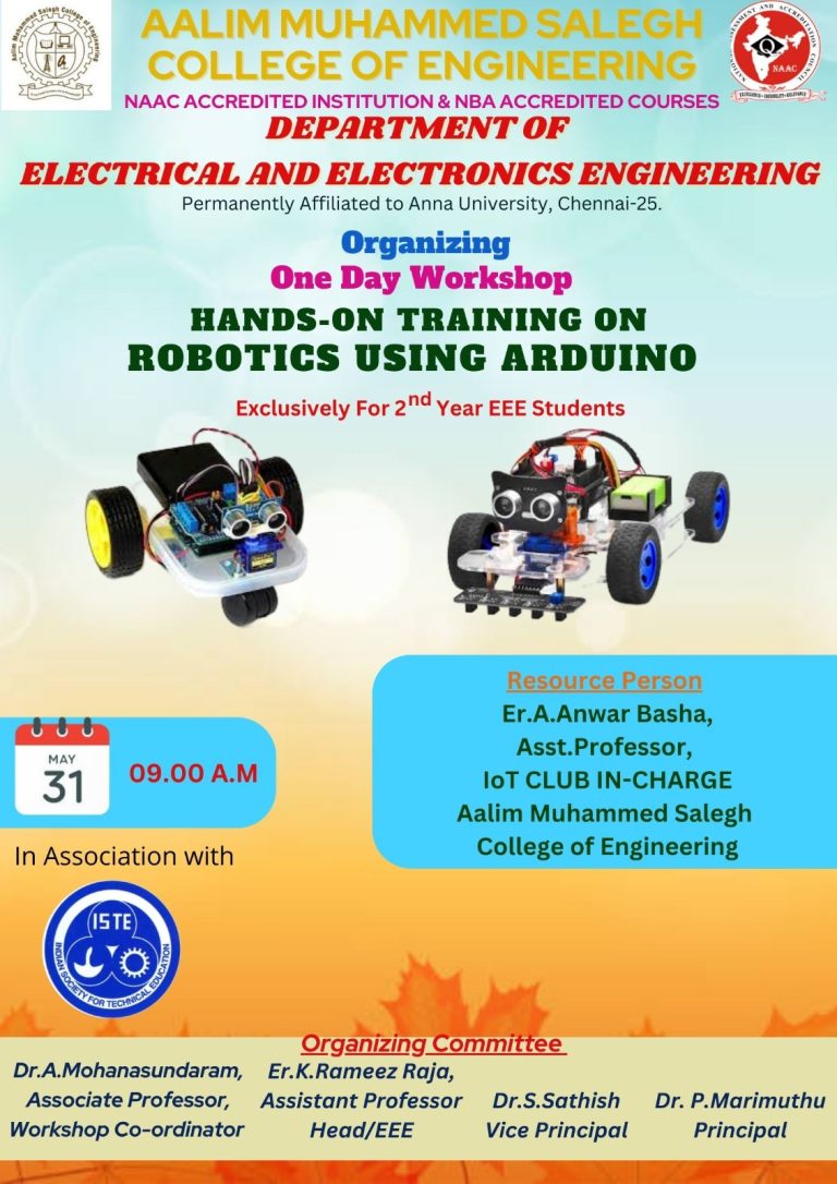 HANDS-ON TRAINING ON ROBOTICS USING ARDUINO | Aalim Muhammed Salegh College of Engineering